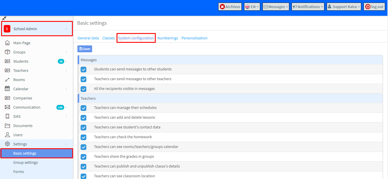 Basic Settings | SchoolMate best language school administration software
