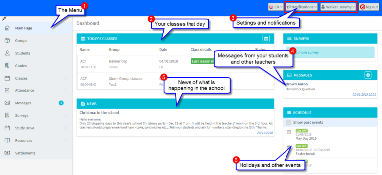 Logging in & Main Page - Schoolmate