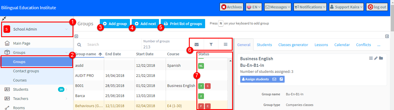 The Group Card - Main page | SchoolMate best for language schools