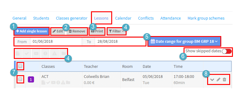 The Group Card - Lessons | SchoolMate for Language Schools