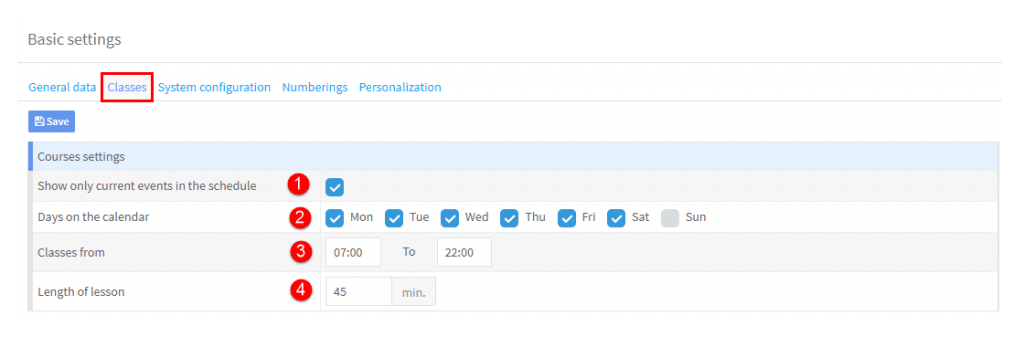 Basic Settings | SchoolMate language school management system